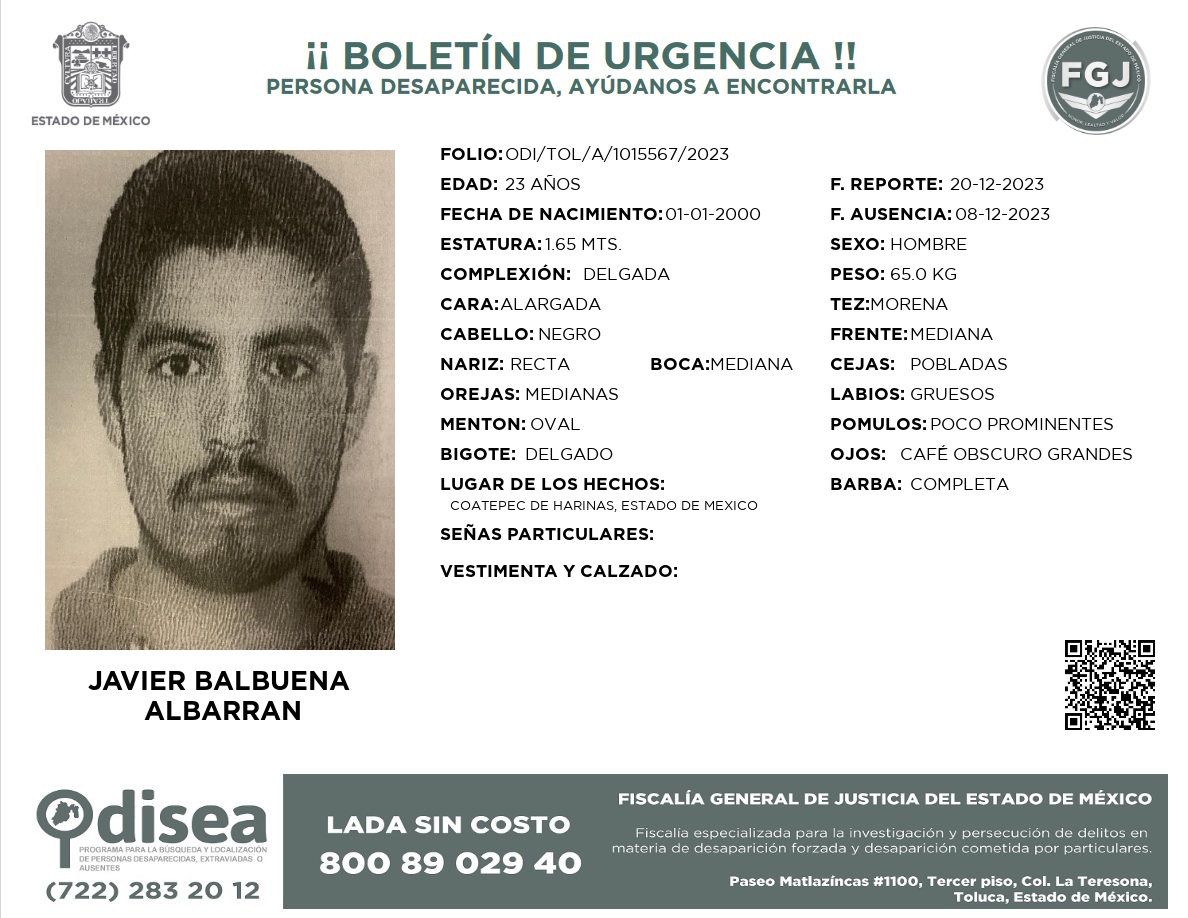 Emite Fiscalía Edomex ficha de búsqueda para Javier Balbuena, hombre ...