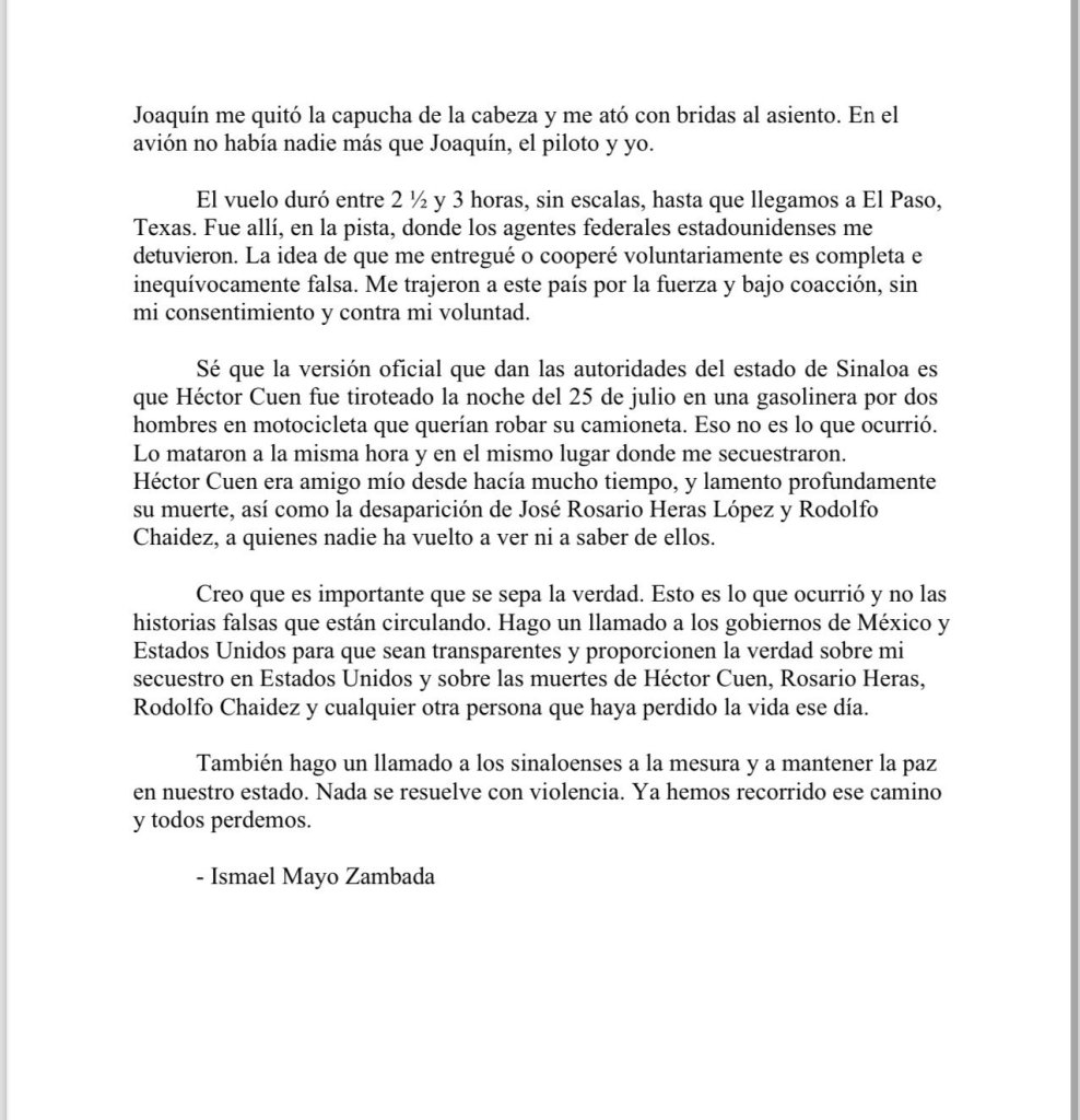 Qué dice la carta del abogado de Mayo Zambada y el extraño silencio de EEUU